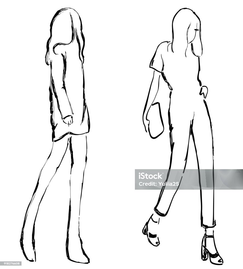 Gadisgadis Muda Yang Cantik Untuk Desain Gambar Sketsa Model Fashion Ilustrasi Stok Unduh