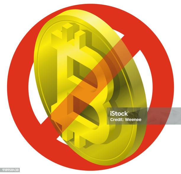 Interdiction De La Pièce De Bitcoin Symbole Cryptocurrency Signe