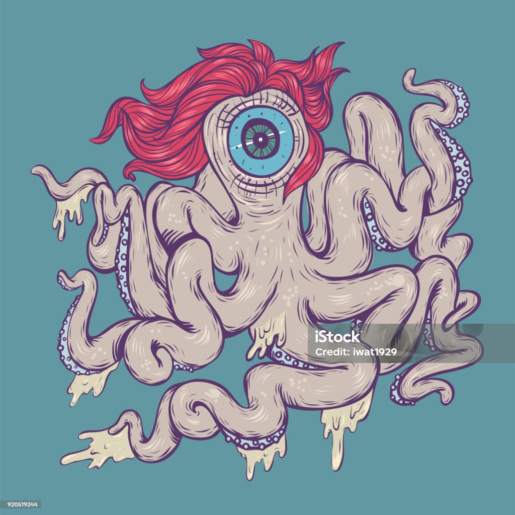 Ilustrasi Gaya Grafiti Vektor Dari Monster Gurita Karakter Bersatu ... Ilustrasi Gaya Grafiti Vektor Dari Monster Gurita Karakter Bersatu ...