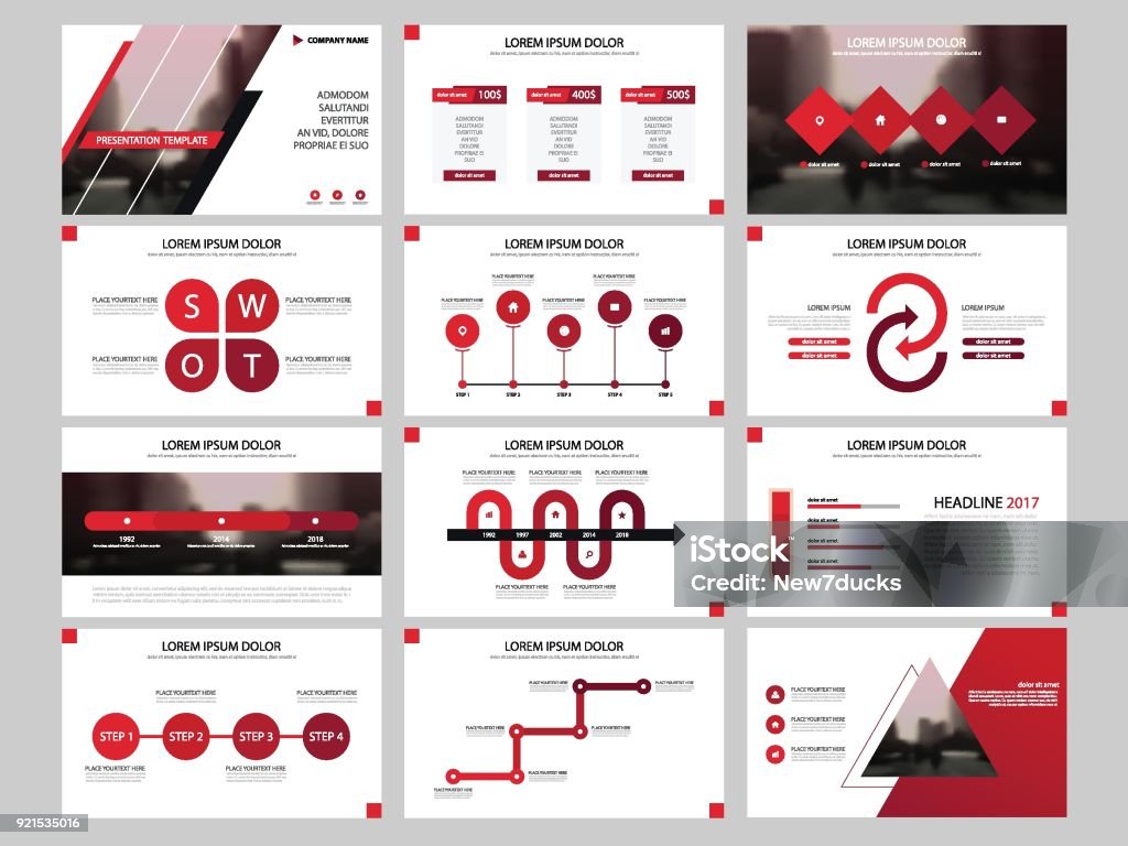 Red Abstract Presentation Templates Infographic Elements Template Flat