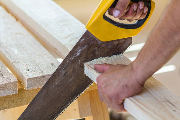 Free Stock Photo of Male carpenter using hand saw for cutting timber ...