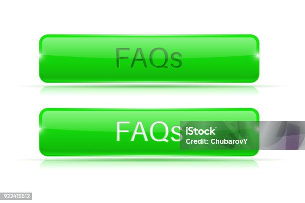 Faq 단추 집합입니다 녹색 사각형 웹 아이콘 0명에 대한 스톡 벡터 아트 및 기타 이미지 0명 3차원 형태 녹색