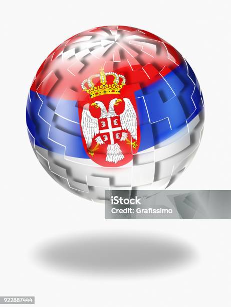 Serbia Button Sphere With Serbian Flag Isolated On White Stock