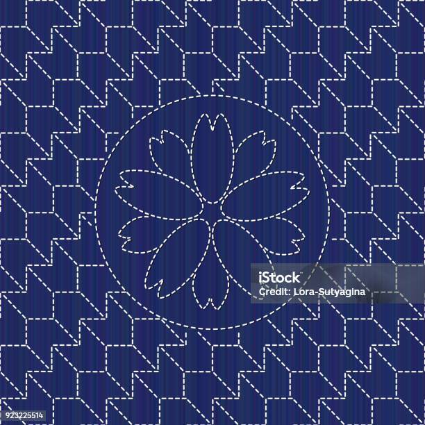 Sashiko 패턴입니다 피 사쿠라 꽃입니다 원활한 사시코에 대한 스톡 벡터 아트 및 기타 이미지 사시코 벡터 0명