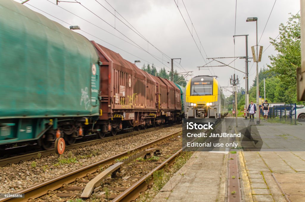 Passenger Train Approaching Railway Station In Gedinne Belgium Stock ... Passenger Train Approaching Railway Station In Gedinne Belgium Stock ...