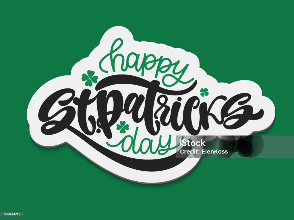 Vector Illustration Of Happy Saint Patricks Day Logotype Hand Sketched