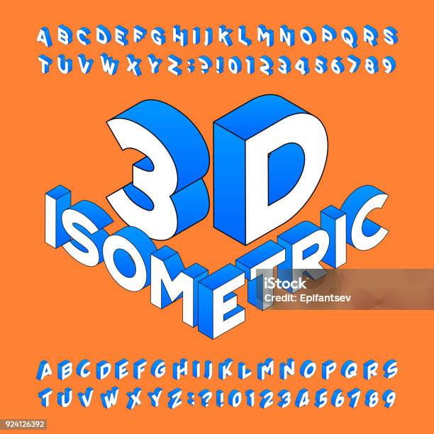 Font Alfabet Isometrik Huruf Efek 3d Angka Dan Simbol Ilustrasi Stok