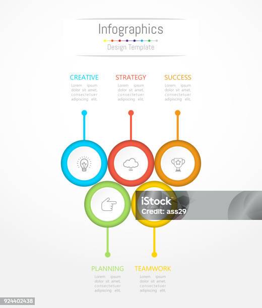 Infographic 5 옵션 부품 단계 일정 또는 프로세스와 비즈니스 데이터에 대 한 디자인 요소입니다 벡터 일러스트입니다 0