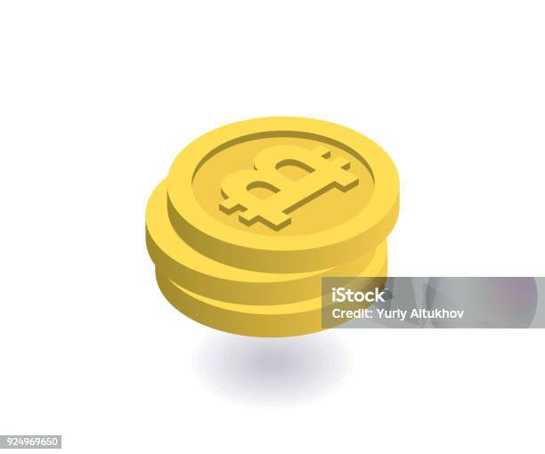 Bitcoin 아이콘입니다 Bitcoin 기호로 금화의 더미입니다 벡터 일러스트 플랫 아이소메트릭 3d 스타일입니다 0명에 대한