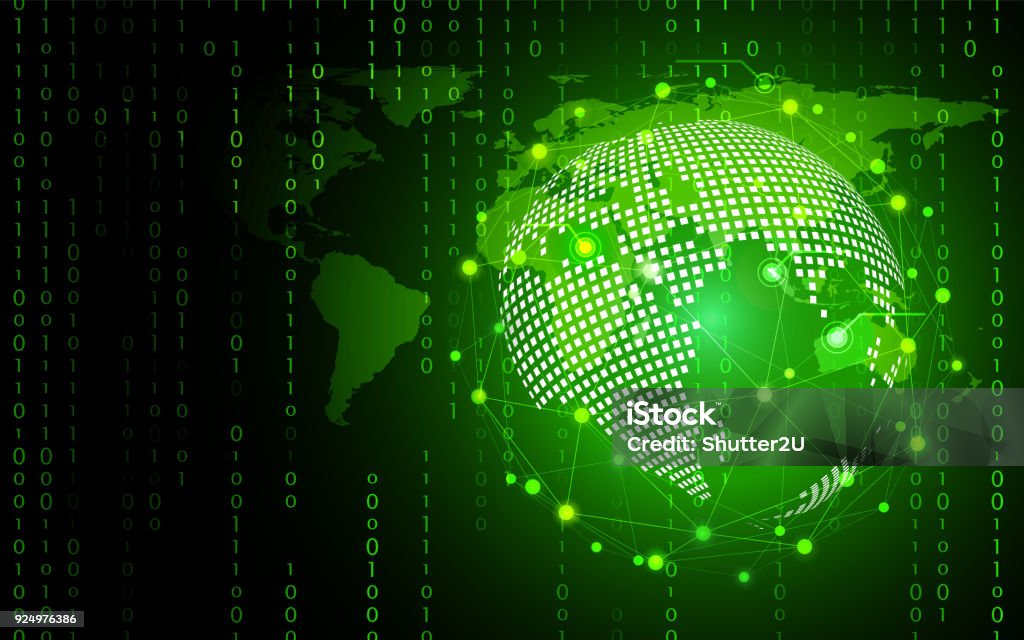 Green Technology Circle And Computer Science Abstract Background With Blue And Binary Code