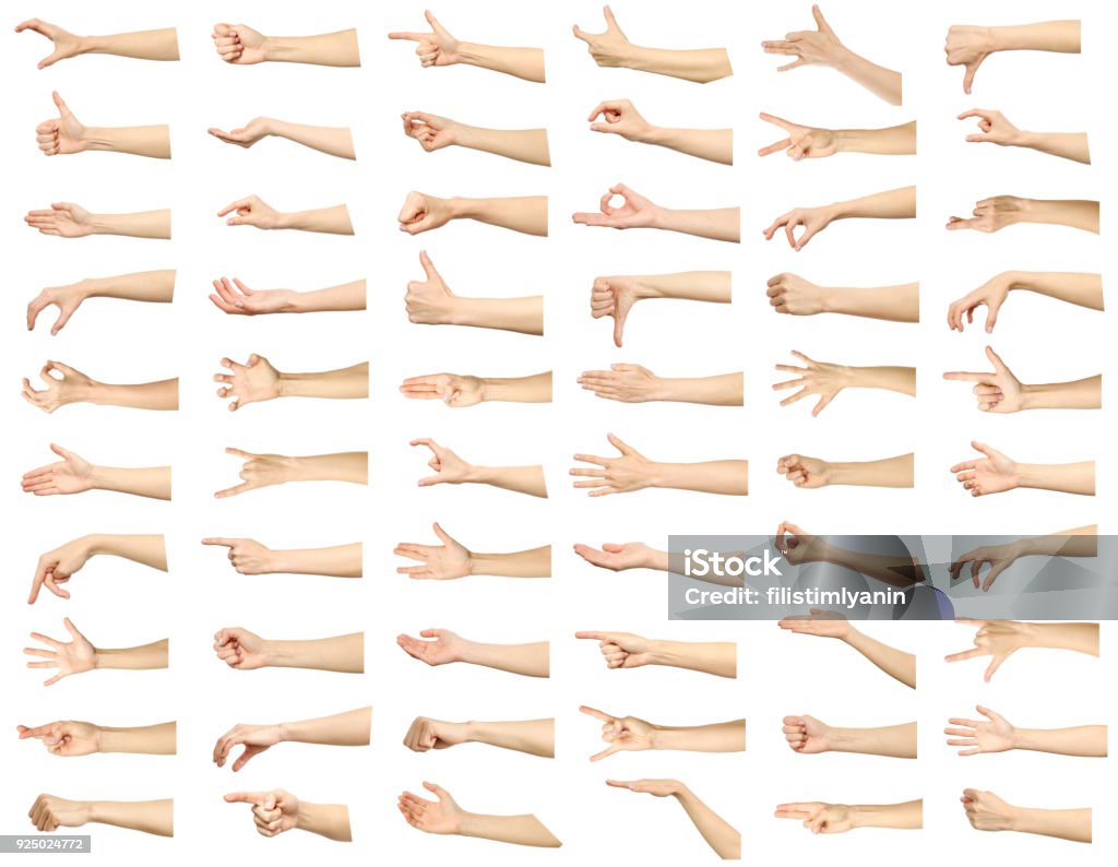 Photo Libre De Droit De Ensemble Dimages Multiples De Gestes De La Main Caucasien Féminin Isolé