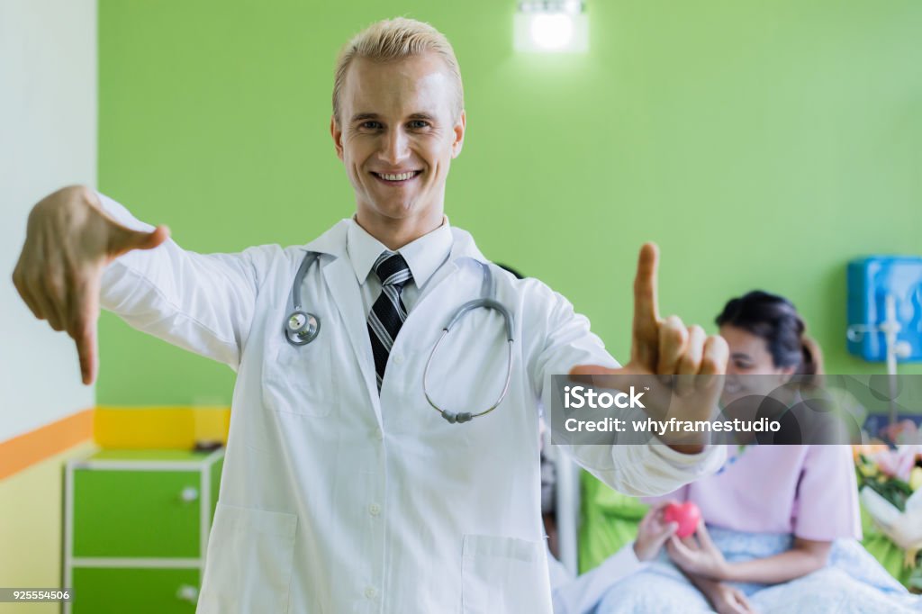 Caucasian Doctor Make Hand Signage To Accent Hand Symbol Concept Stock