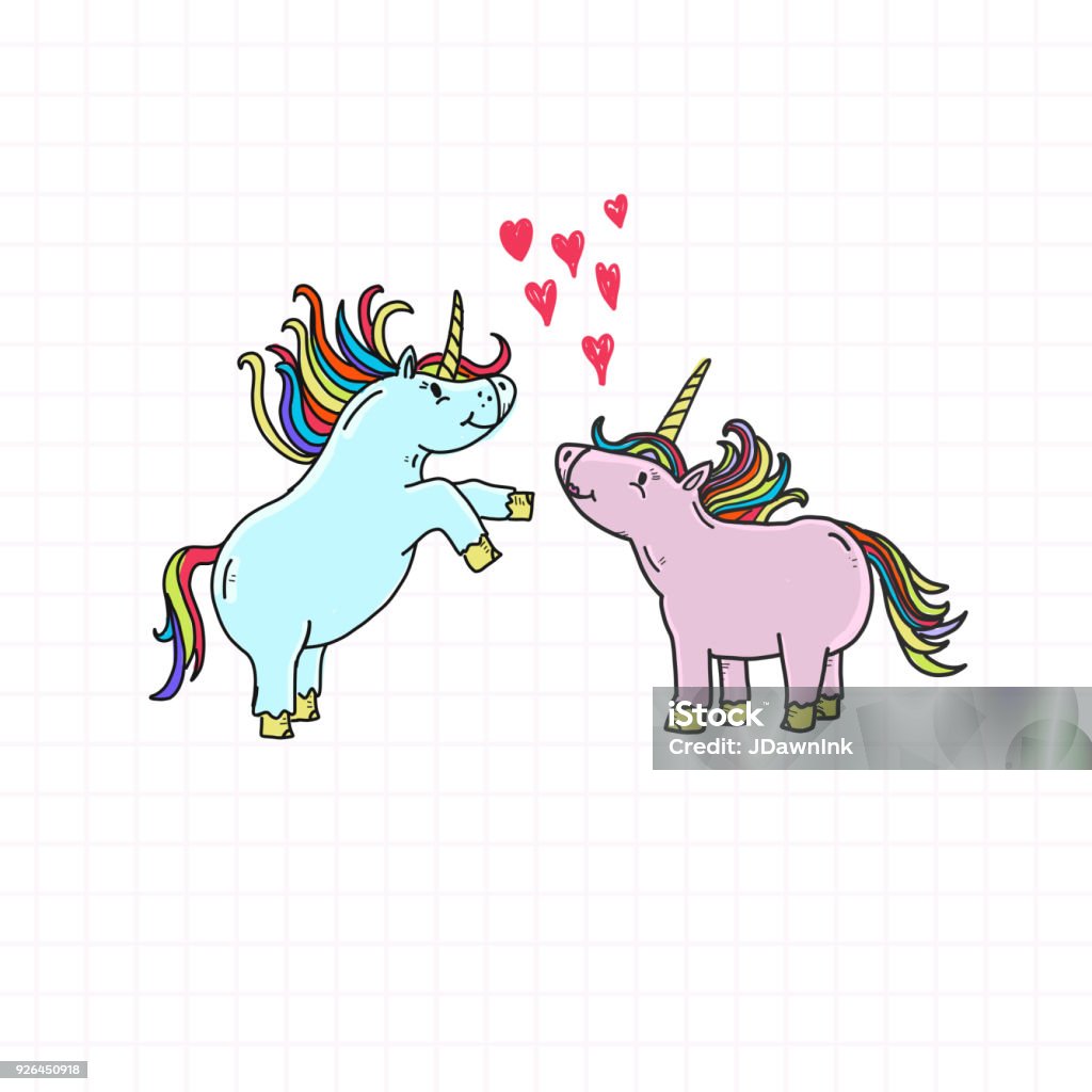 Hand Drawn Set Of Two Unicorns In Love Stock Illustration Download