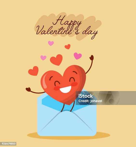Enveloppe De Message Saint Valentin Heureux Avec Dessin Animé Coeur