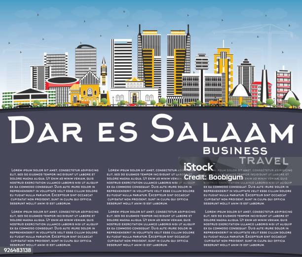 Dar Es Salaam 탄자니아 도시 스카이 라인 색 건물 푸른 하늘 및 복사 공간 다르에스살람에 대한 스톡 벡터 아트 및