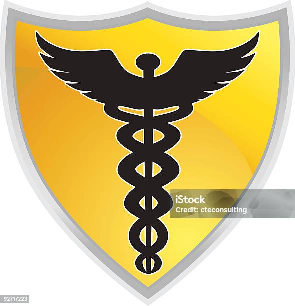 Chrome Caduceus Shield向量圖形及更多雙蛇杖圖片 雙蛇杖 健保和醫療 圖示 Istock