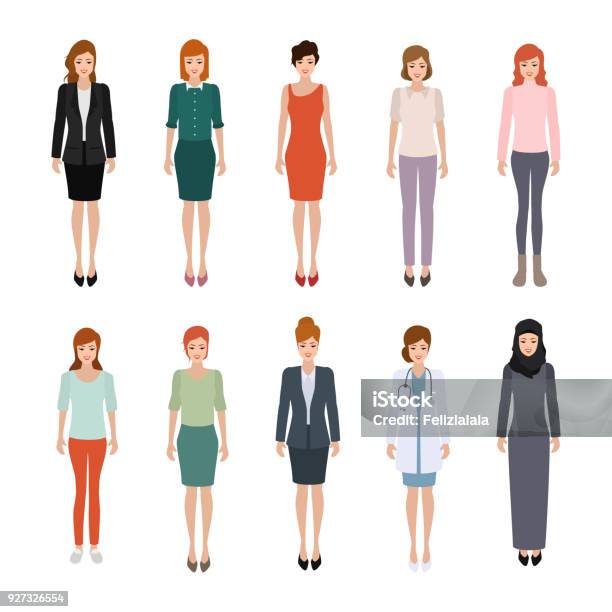 Vektor Desain Datar Karakter Wanita Kantor Orangorang Dengan Gaya