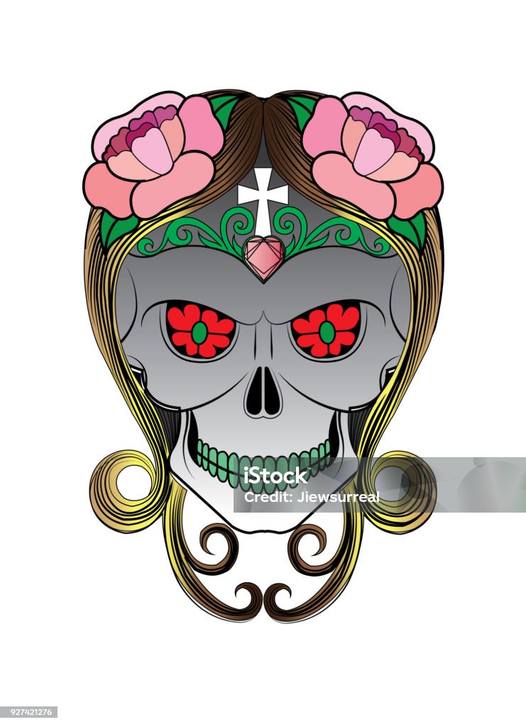 Art Girl Skull Day Of The Dead Stock Illustration Download Image Now