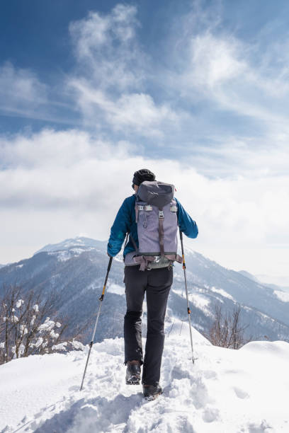Free Stock Photo of Person Walking in Snowy Mountain Range | Download ...