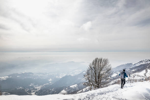 Free Stock Photo of Person Walking in Snowy Mountain Range | Download ...