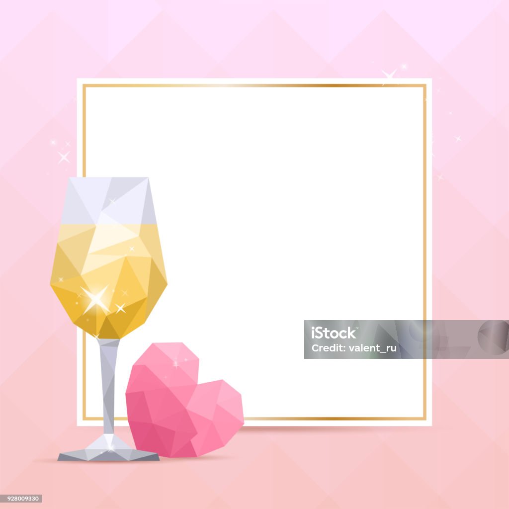 Background With White Wine Glass Heart And Frame Stock Illustration