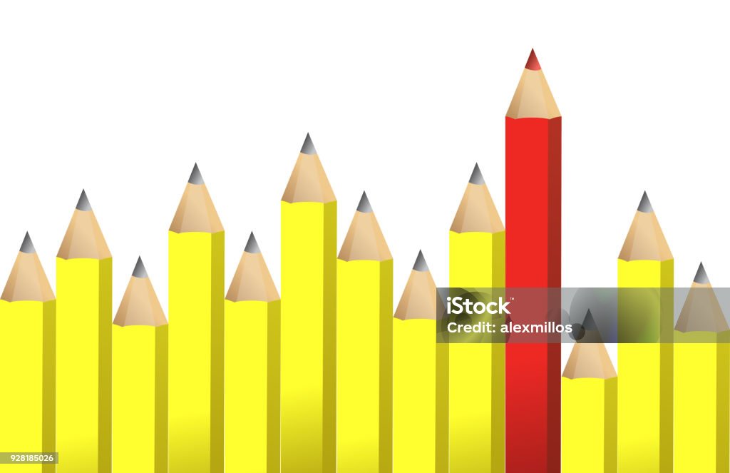 Pensil Kuning Dan Satu Desain Ilustrasi Krayon Merah Di Atas Putih