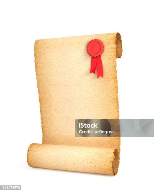 Gulungan Kertas Tua Dengan Segel Terisolasi Di Latar Belakang Putih