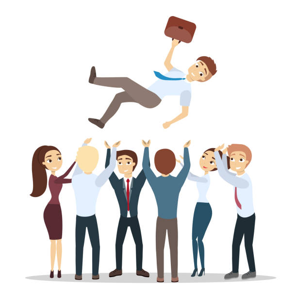 50 Businessman Get Thrown Into The Air By Coworkers Illustrations