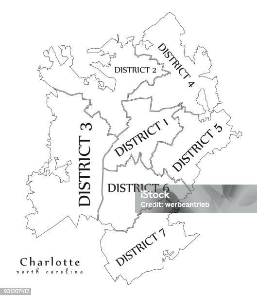 Modern Şehir Haritası Charlotte North Carolina Şehir Kasaba Ve Başlıklar Anahat Harita Ile Abd