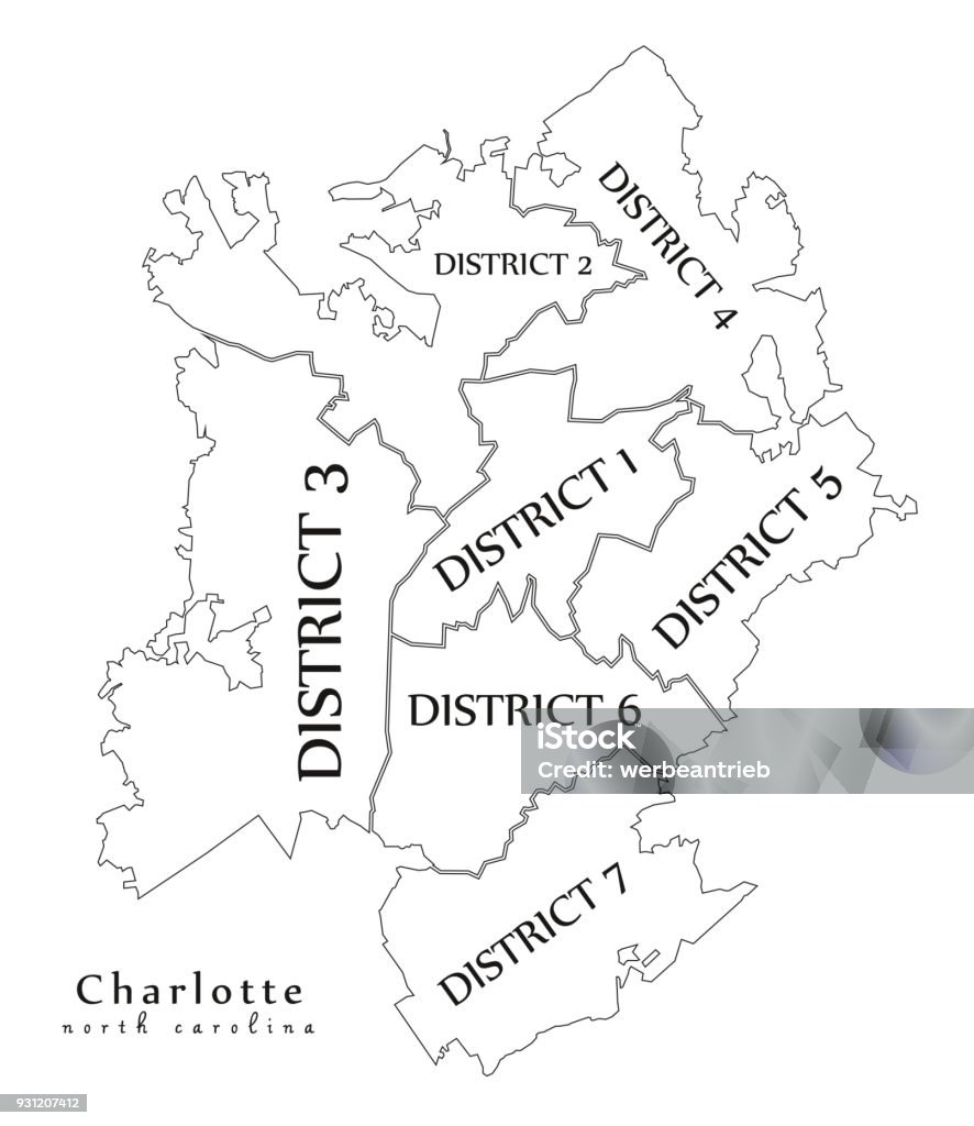 Modern City Map Charlotte North Carolina City Of The Usa With Boroughs And Titles Outline Map