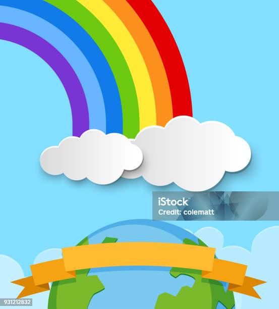 Template Spanduk Dengan Bumi Dan Pelangi Di Langit Ilustrasi Stok ... Template Spanduk Dengan Bumi Dan Pelangi Di Langit Ilustrasi Stok ...