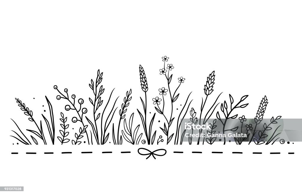 Hintergrund Mit Hand Gezeichnet Kräuter Und Blumen Stock Vektor Art Und