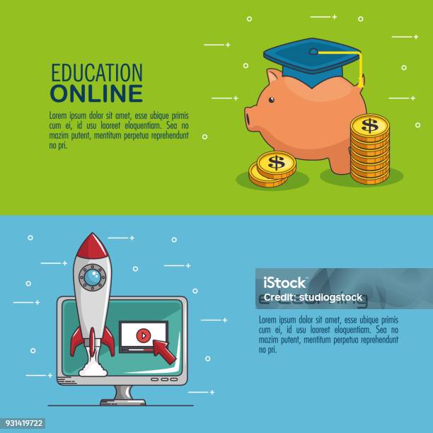 Pendidikan Online Dan Konsep Elearning Ilustrasi Stok Unduh Gambar