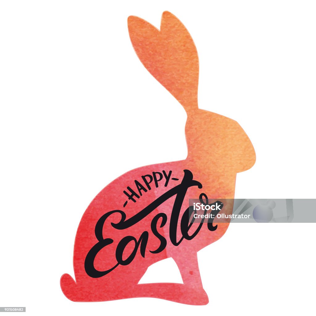 Happy Easter Rabbit Watercolor Typography Stock Illustration Download