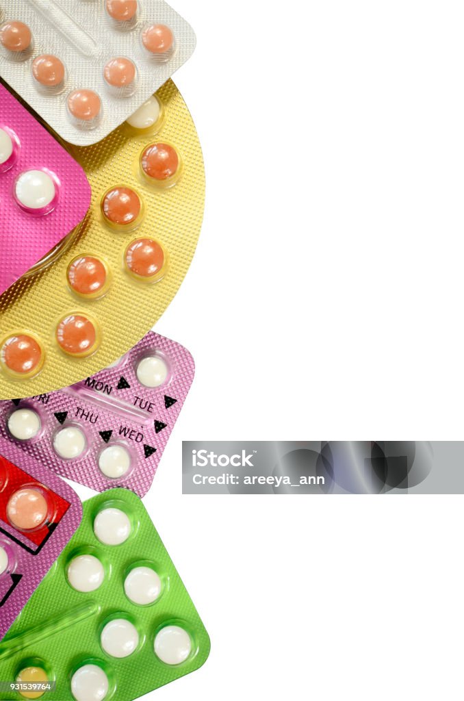 Oral Contraceptive Pill Strips Isolated On White Background With
