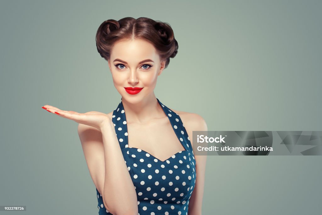 Pin Up Girl Vintage Beautiful Woman Pinup Style Portrait In Retro Dress
