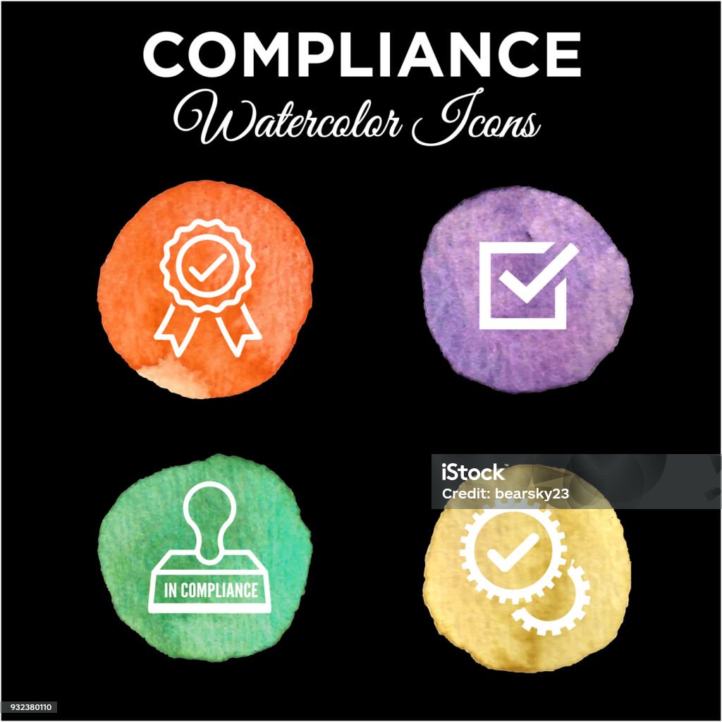 In Compliance Icon Set Outline Watercolor Stock Illustration Download