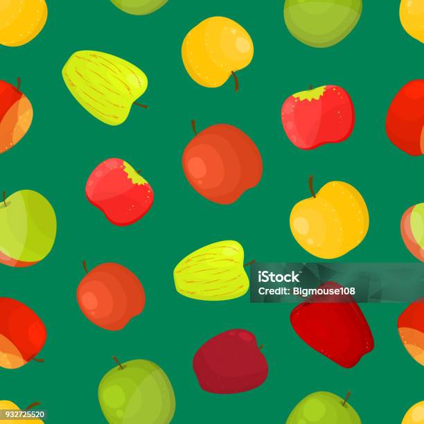 Apples Different Varieties Seamless Pattern Background Vector Stock