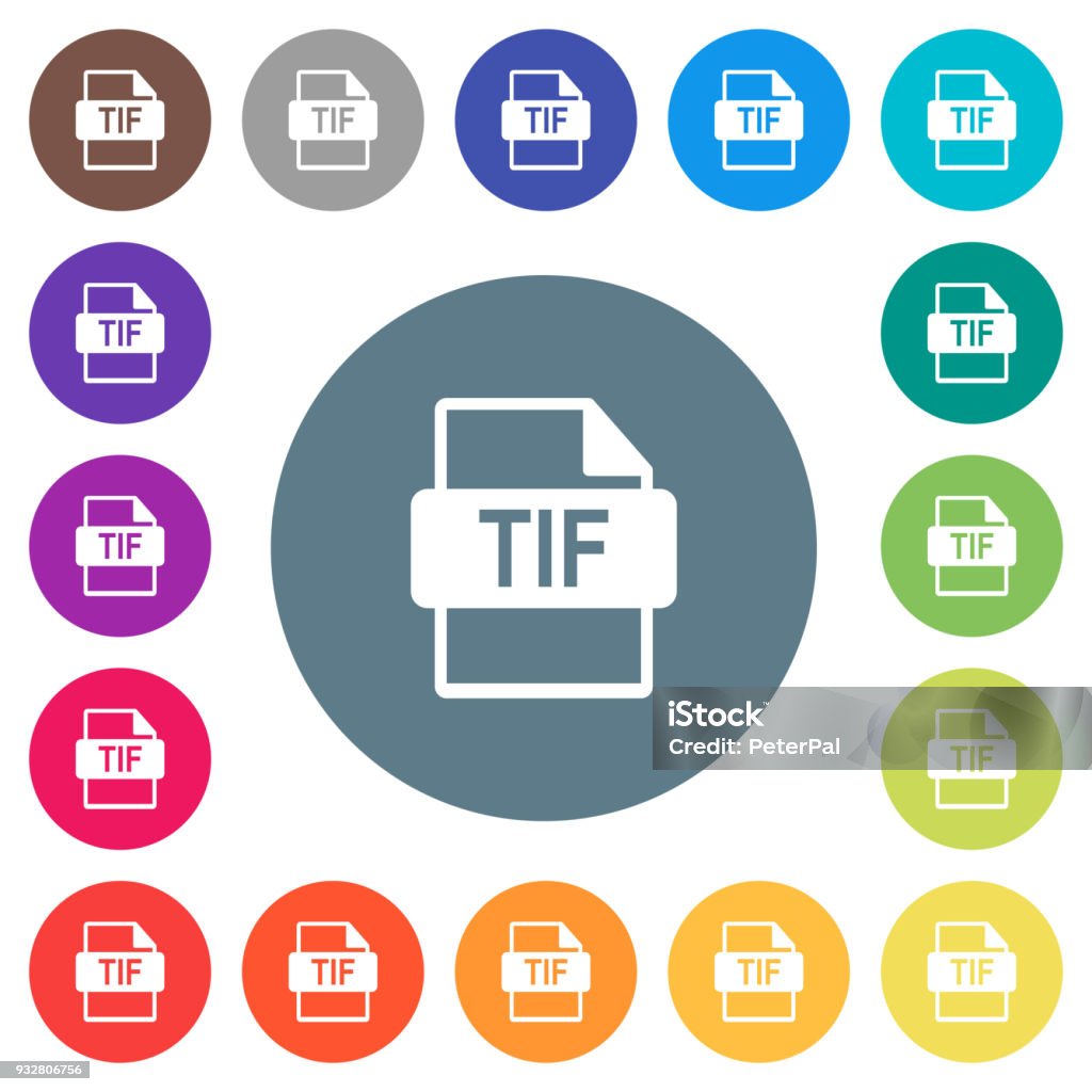 Tif 檔案格式圓顏色背景上的扁白色圖示向量圖形及更多圖示圖片 圖示 平面設計 影像 Istock