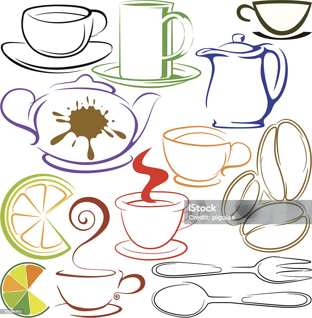 컵과 Teapots 컨투어 때묻은에 대한 스톡 벡터 아트 및 기타 이미지 때묻은 커피 마실 것 0명 Istock