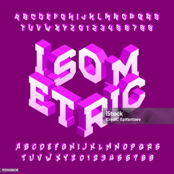 Font Alfabet Isometrik Huruf Efek 3d Dan Angka Vektor Stok Ilustrasi