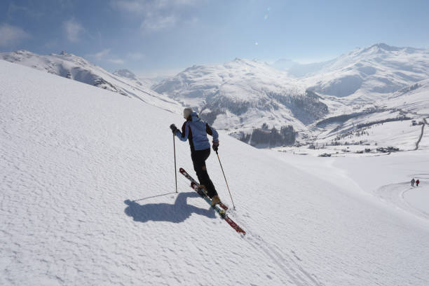 Free picture: Skier climbing on frozen mountain peak in snowy mountainside