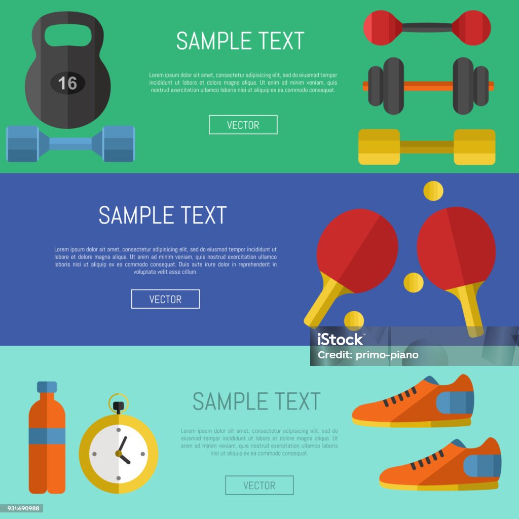 Fitness And A Healthy Lifestyle Banners Set Stock Illustration