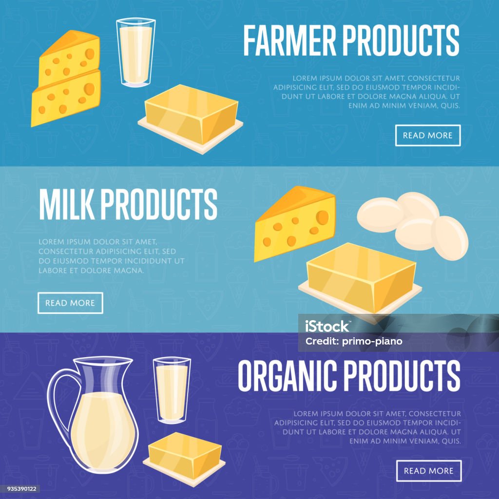 Dairy Products Horizontal Banners Set Stock Illustration Download