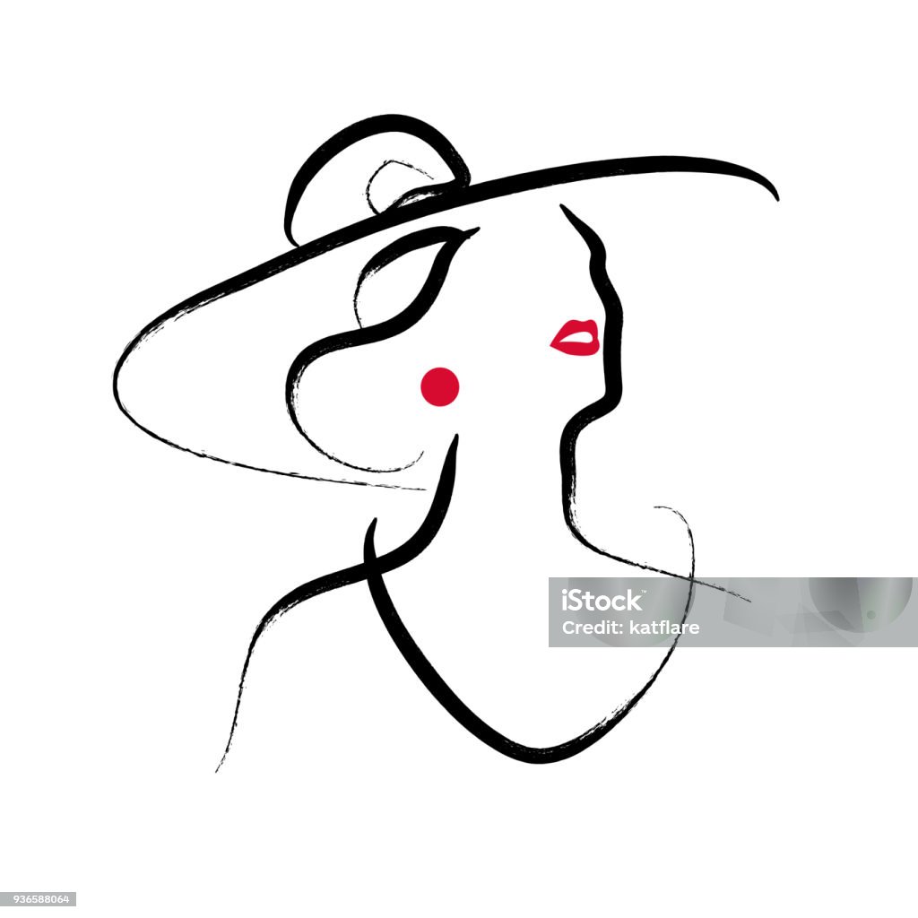 Vector Artistic Hand Drawn Stylish Young Lady Portrait Isolated On