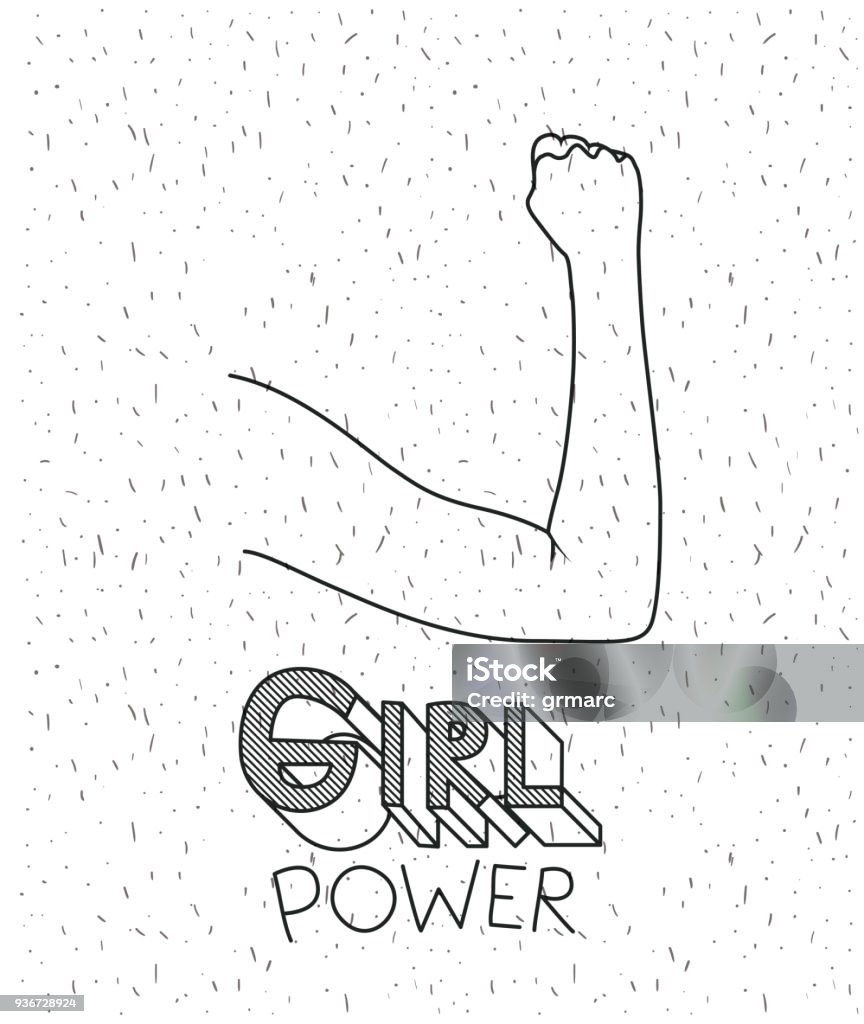 Girl Power Tekst Met Vrouwelijke Arm Silhouet Op Witte Achtergrond Met ... Girl Power Tekst Met Vrouwelijke Arm Silhouet Op Witte Achtergrond Met ...