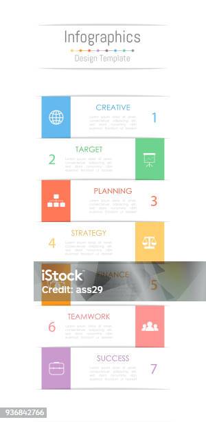 Infographic 7 옵션 부품 단계 일정 또는 프로세스와 비즈니스 데이터에 대 한 디자인 요소입니다 벡터 일러스트입니다