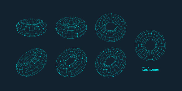 Torus Object With Dots Molecular Grid Technology Style With Particle