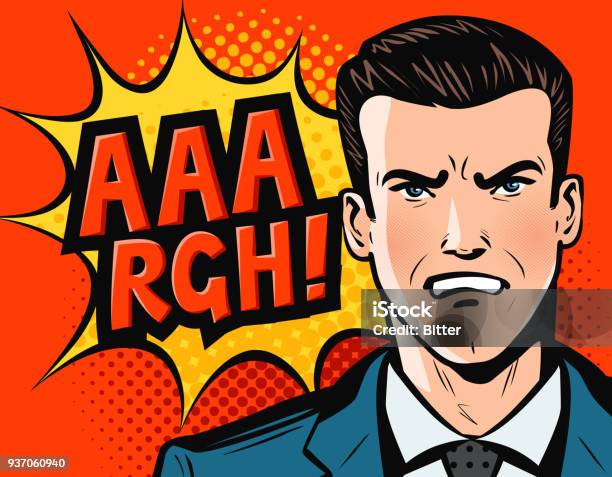 Homme Daffaires En Colère Ou Un Homme En Costume Daffaires Pop Art