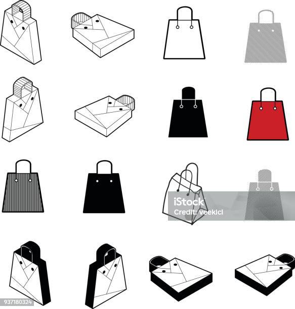 Set Koleksi Vektor Modern Ikon Tas Belanja Multi Jenis Isometrik 3d